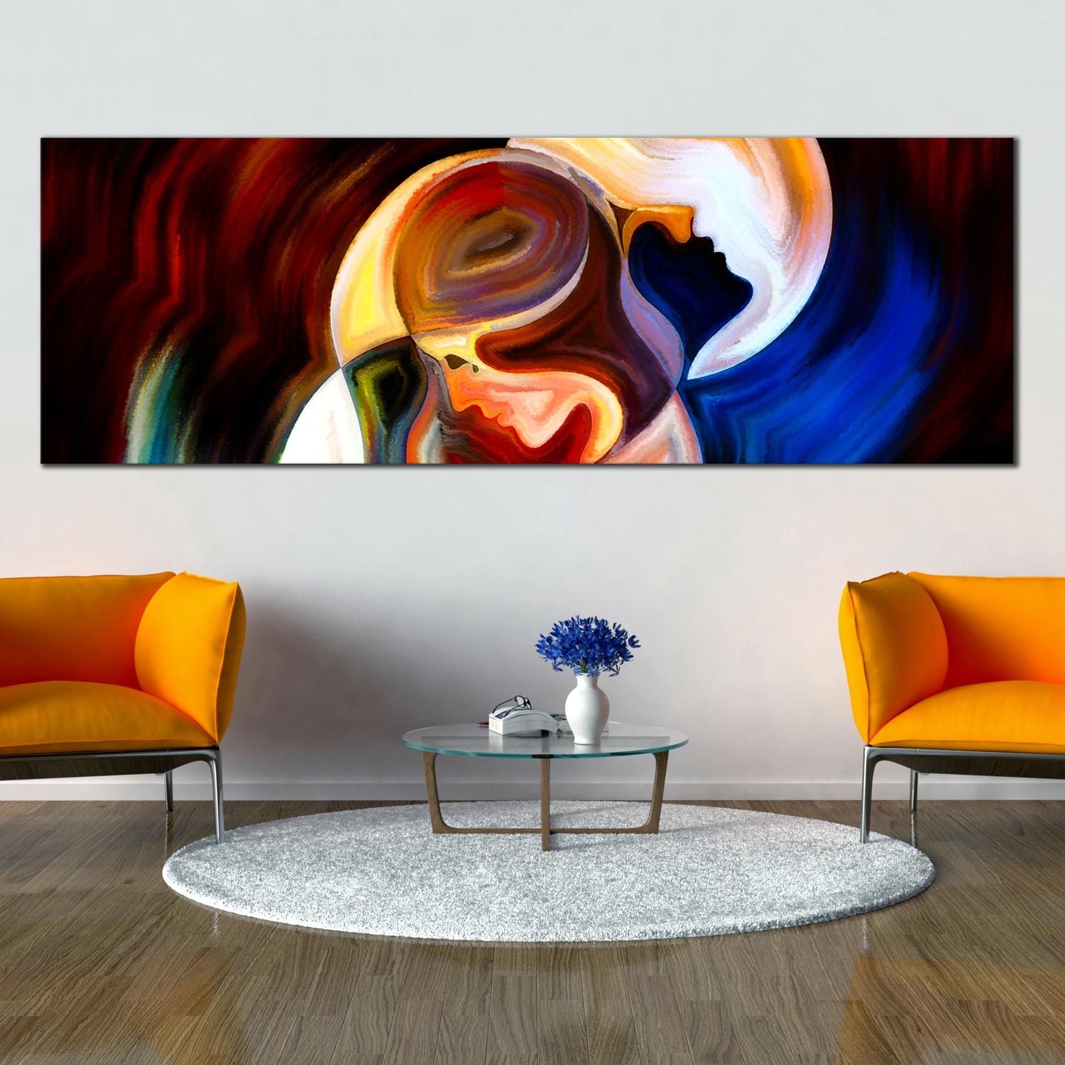 Large Canvas Print Colorful Abstract Human Head Face Shape Yellow Orange Blue Black Mind Head Abstract Artwork